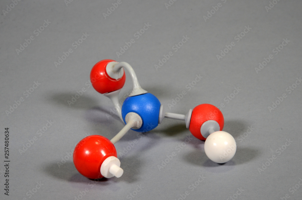 Molecule model of nitric acid. White is