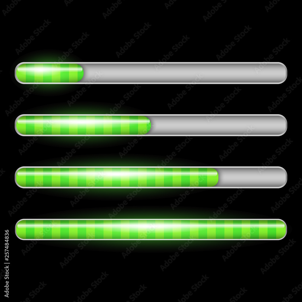 Progress loading bar with lighting. Preloaders on black background. Stock Vector | Adobe Stock