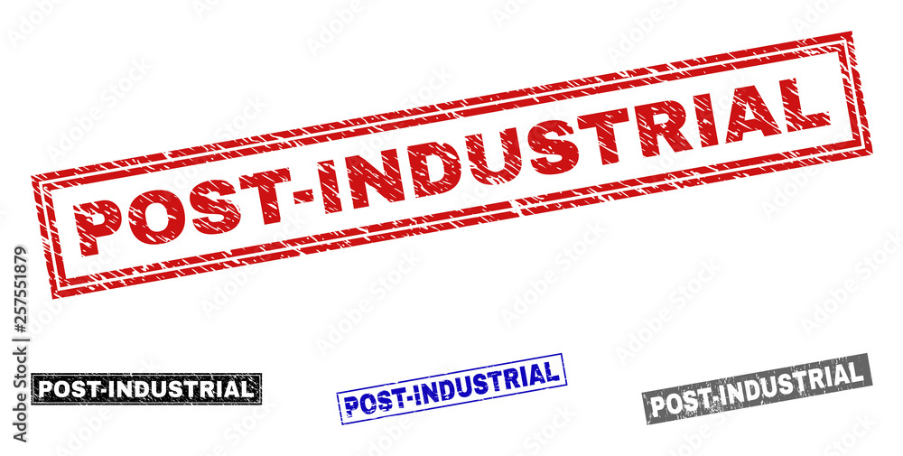 Grunge POST-INDUSTRIAL rectangle stamp seals isolated on a white ...