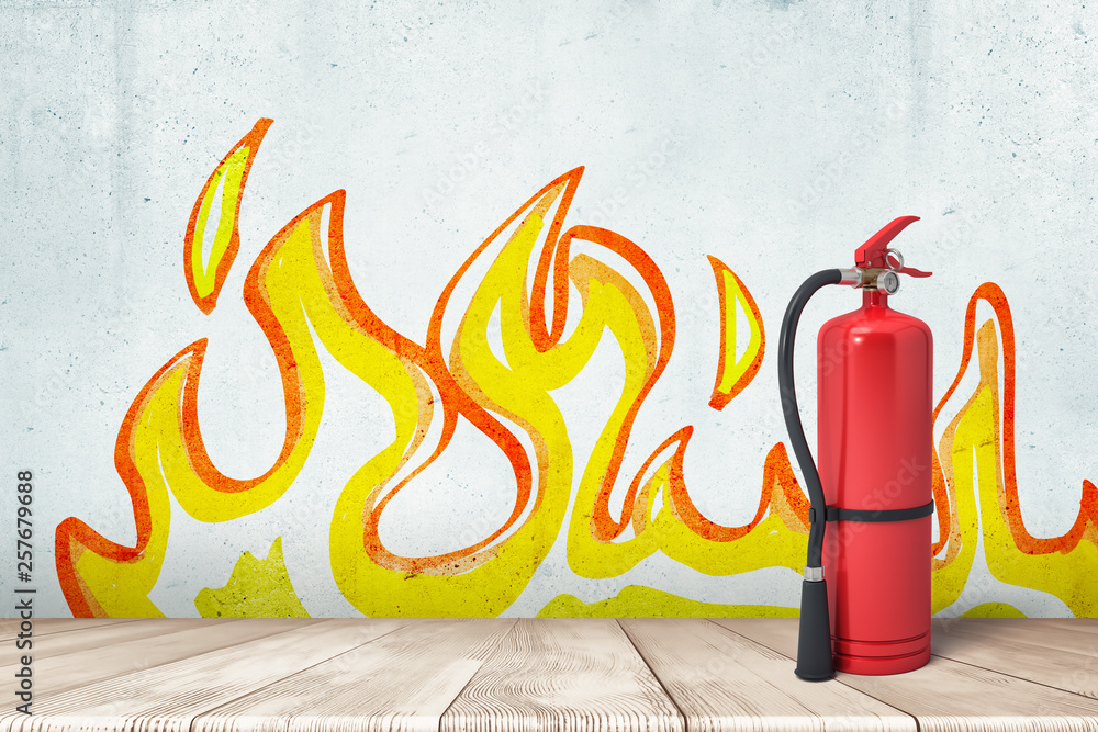 3d rendering of a fire extinguisher standing at the wall with the ...