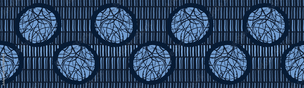 Indigo blue hand drawn spotted polka dot circles seamless border ...