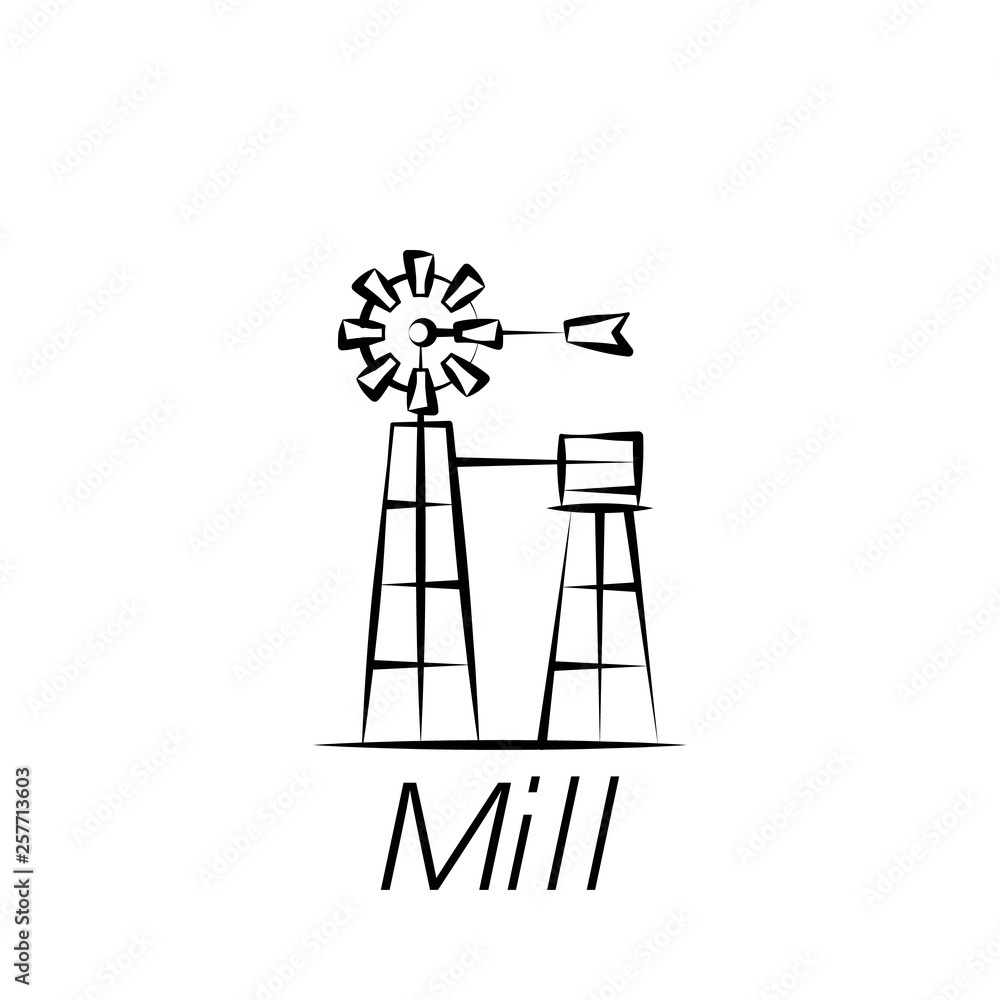 เวกเตอร์ Stock mill hand draw icon. Element of farming illustration ...