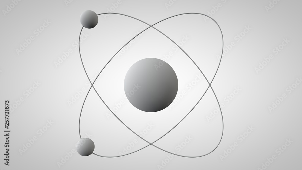 Ilustración de Stock 3D illustration of an atom model with a nucleus ...