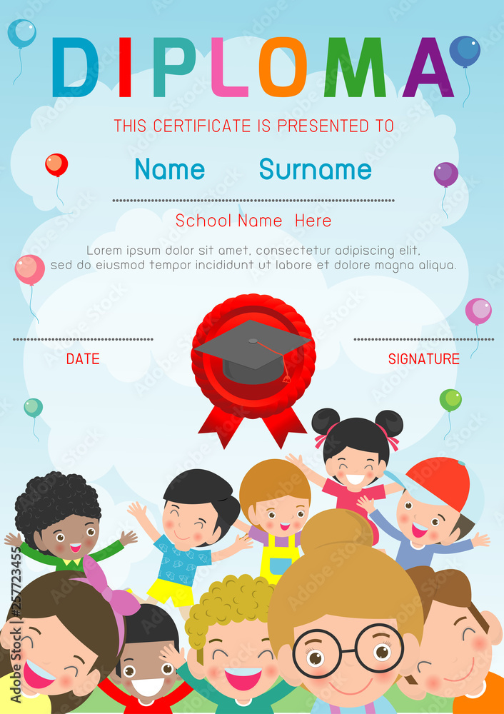 Certificates kindergarten and elementary, Preschool Kids Diploma ...