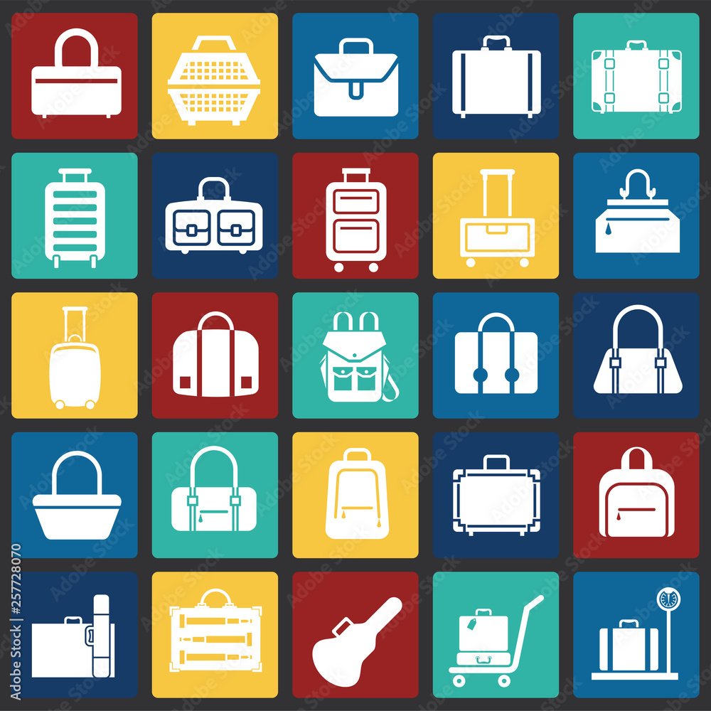 Cases icons set on color squares background for graphic and web design ...