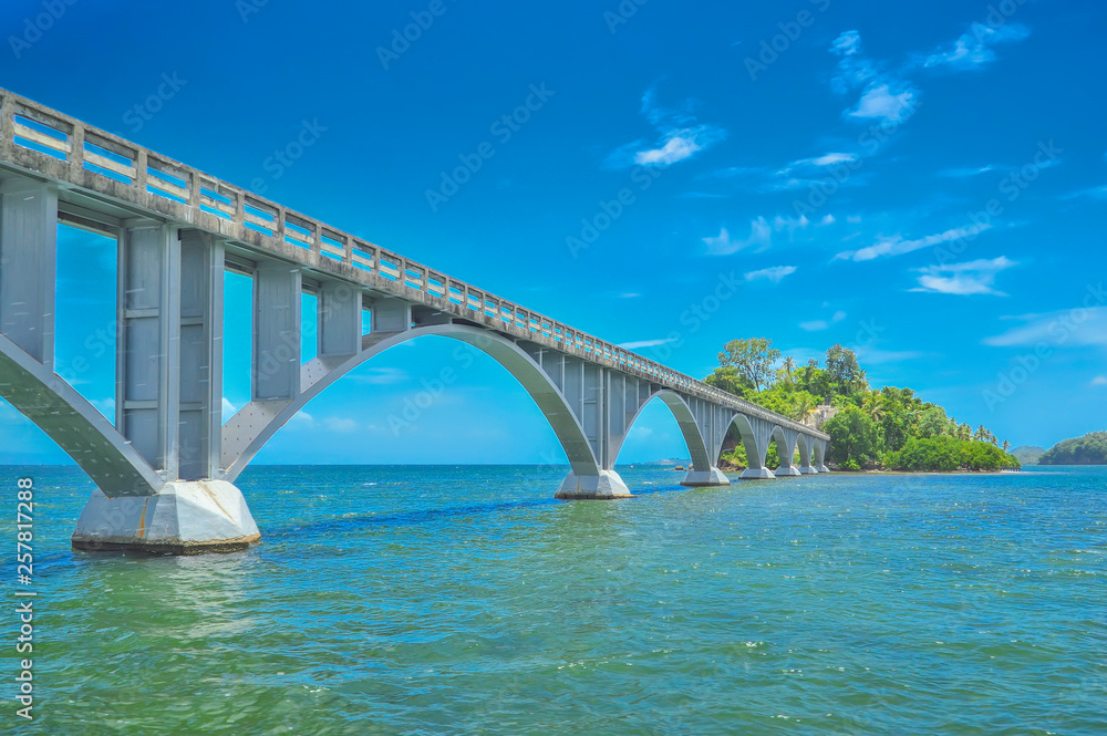 the pedestrian bridge in the Saman Gulf Dominican Republic, connects ...