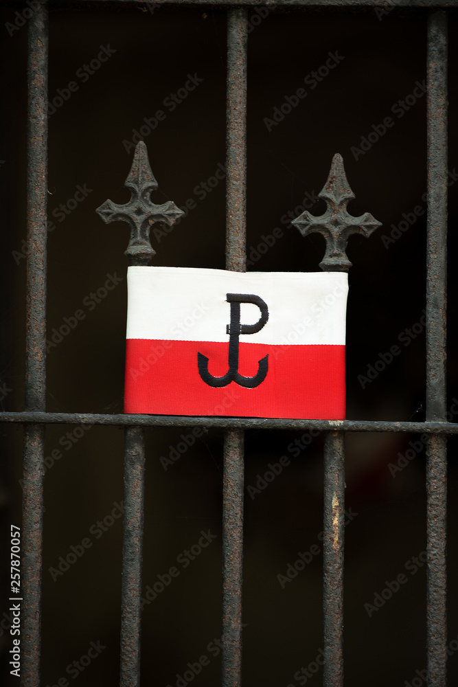 White and red flag with the symbol of Poland fighting in the Warsaw ...