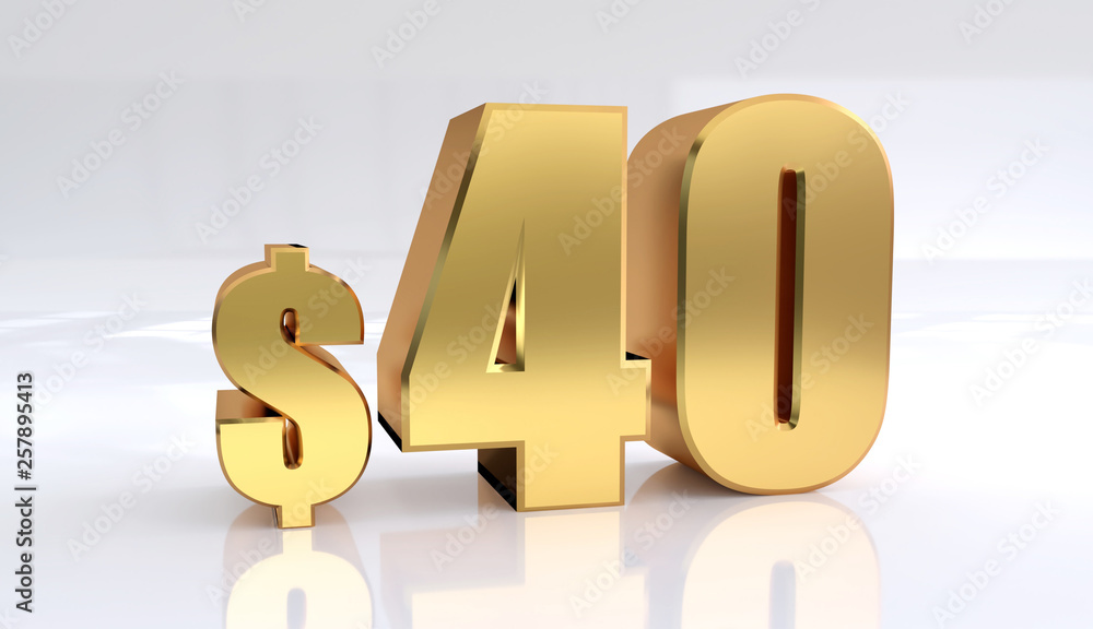 40 dollar price symbol. red text number 3d render with dollar sign on ...