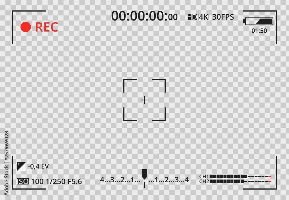 Video camera viewfinder on transparent background. Focusing screen of ...