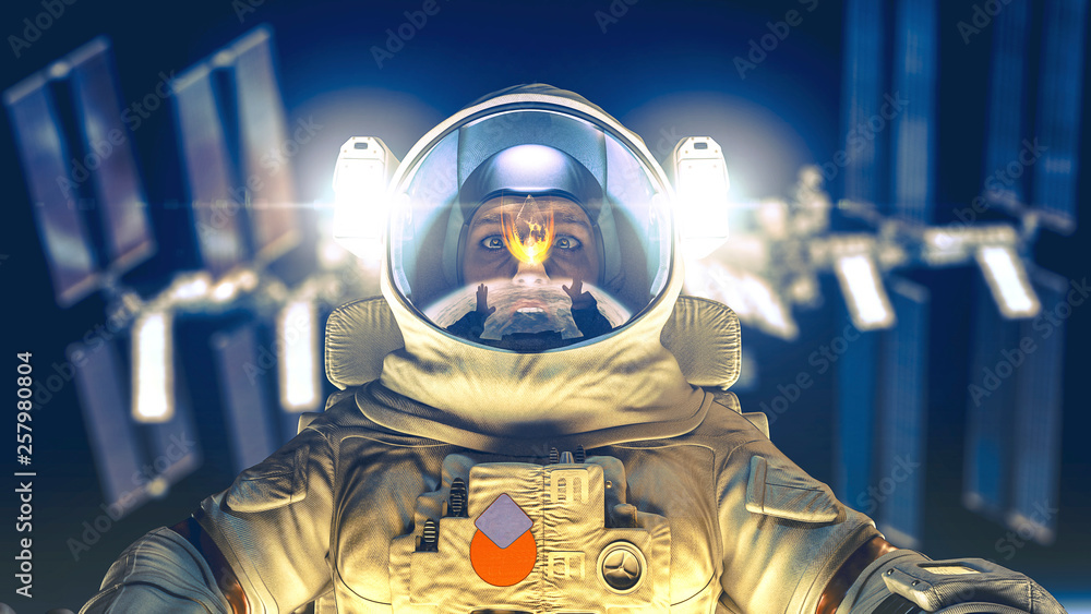 Asteroid reflected on a scared astronaut helmet a moment before the ...