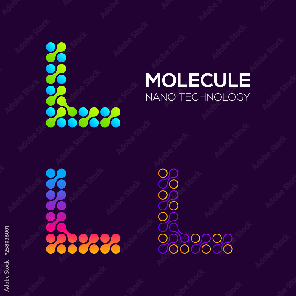 Letter L Logotype with Dots or Points and Curve , Circle Shape and Line ...