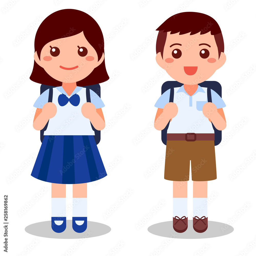 Cute thai student on white background. Flat cartoon vector illustration ...