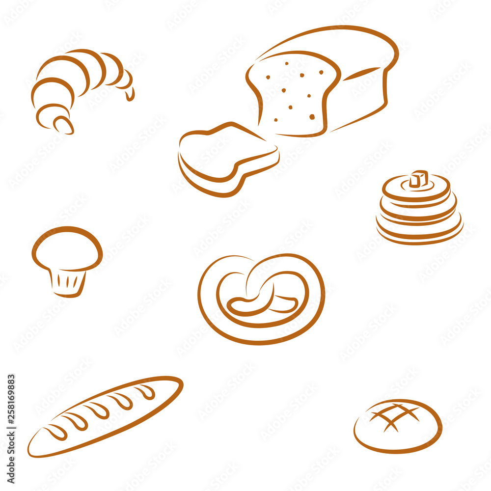 bread bakery line art set, artoon vector illustration. Stock Vector ...