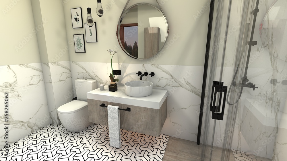 PROYECTO 3D BAÑO . RENDER 3D Stock Illustration | Adobe Stock