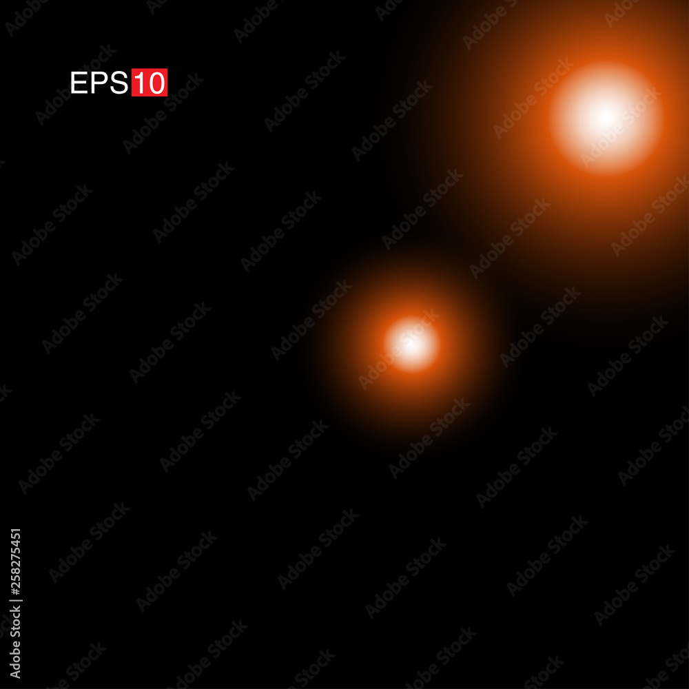 isolated orange Rays with lens flare, Sun flare, flare on the black ...