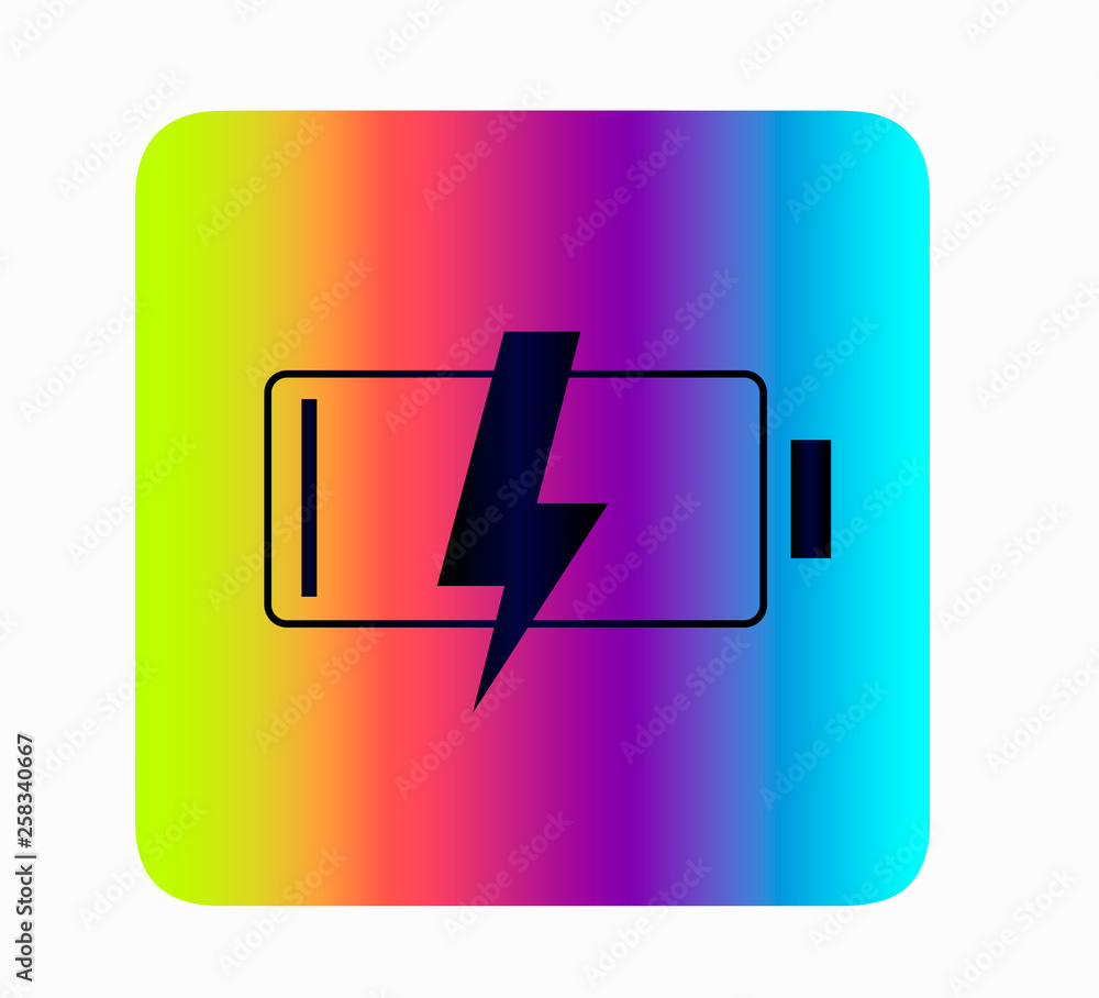 attery charge status - the battery is charging. Neon battery icon ...