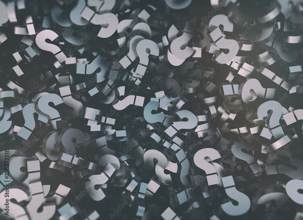 Question marks abstract background,3d render. Many metallic textured ...