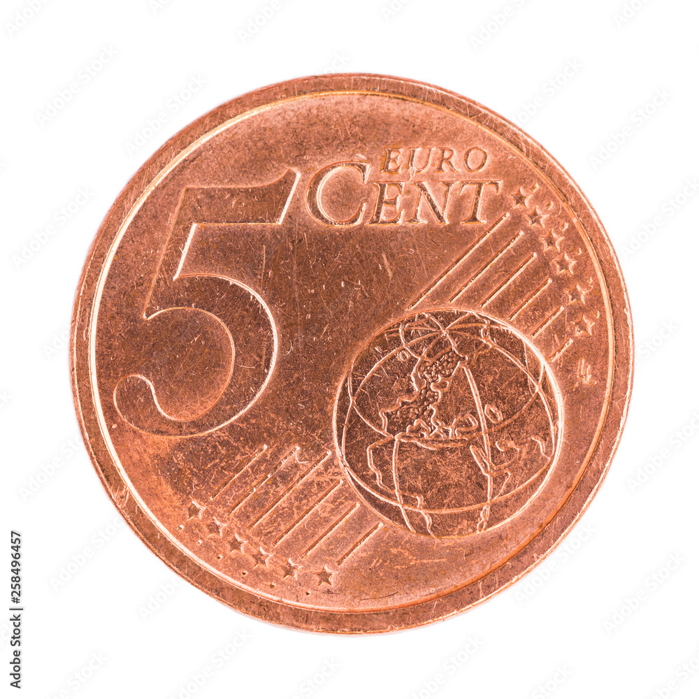 Five cent Euro coin isolated on white background Stock Photo | Adobe Stock