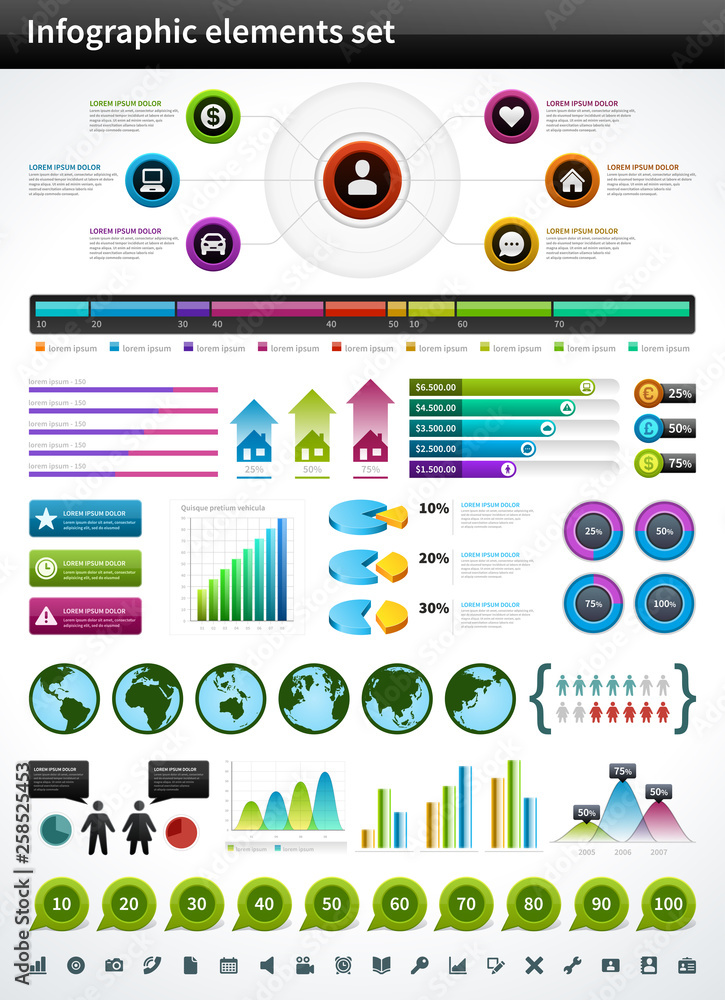 Infographics collection vector graph and charts design elements and data visualization icons set ...