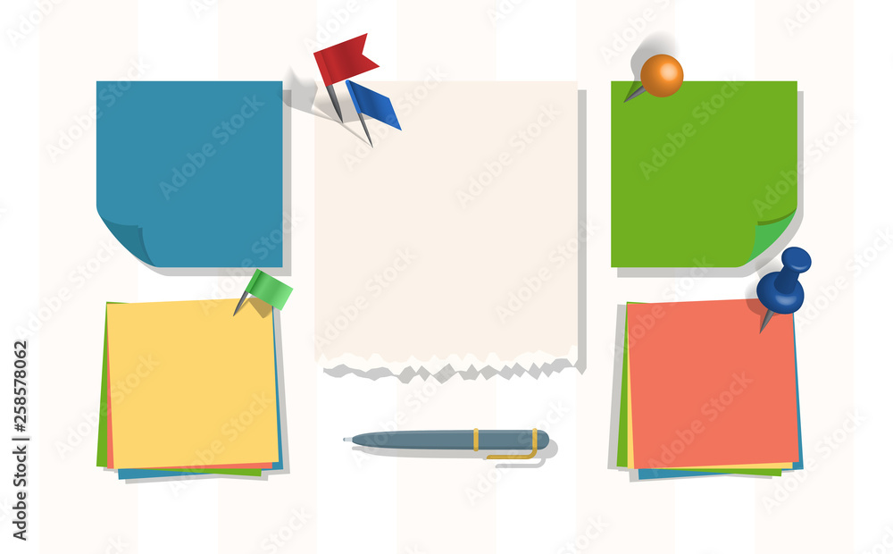 Note papers vector page of notepad or sheets of nootbook and stickers ...