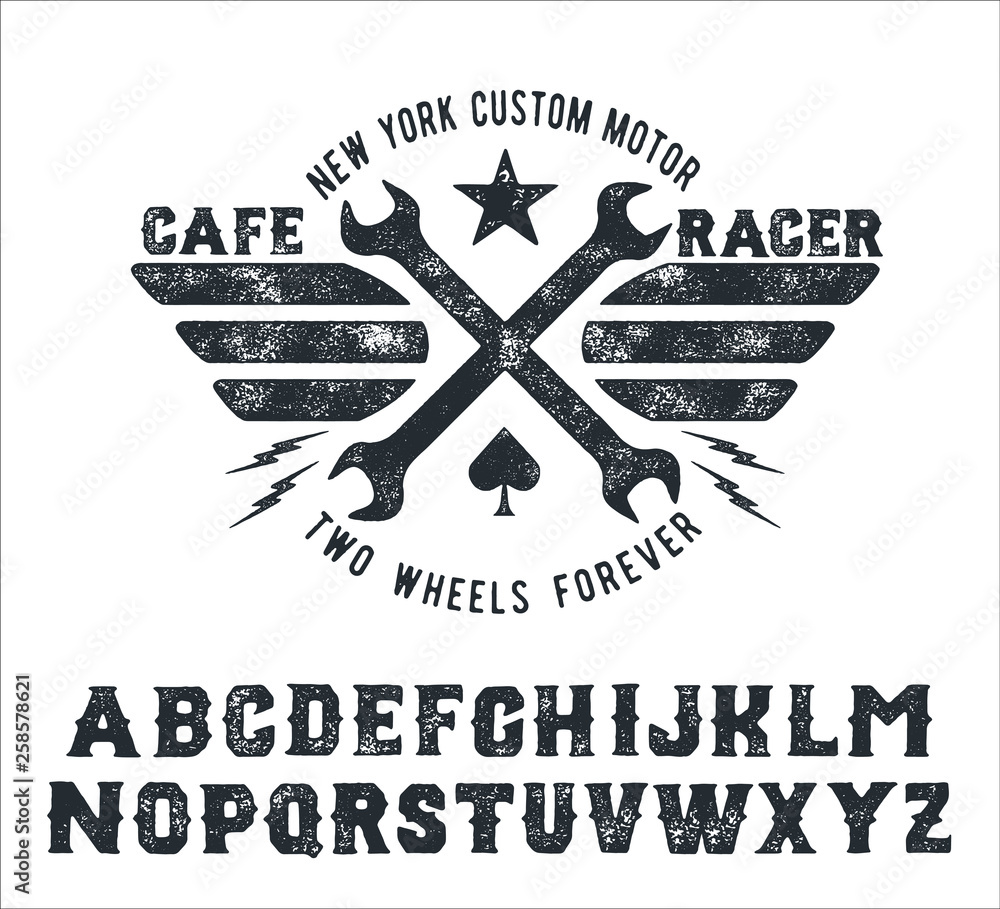 Cafe Racer. Handmade serif font. Vintage typeface. Custom motor ...