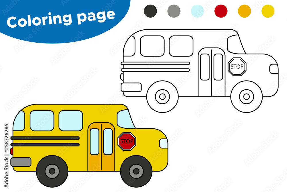 Coloring page for kids. Vector cartoon school bus. Learning ...