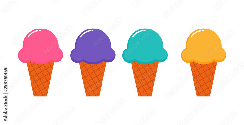 kawaii Cute Pastel set Ice cream cone sweet desserts cartoon with ...