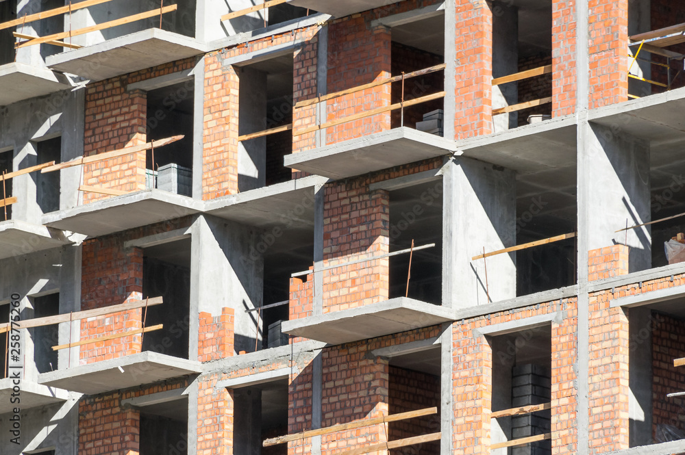 wall with window openings in a multi-storey high-rise residential ...