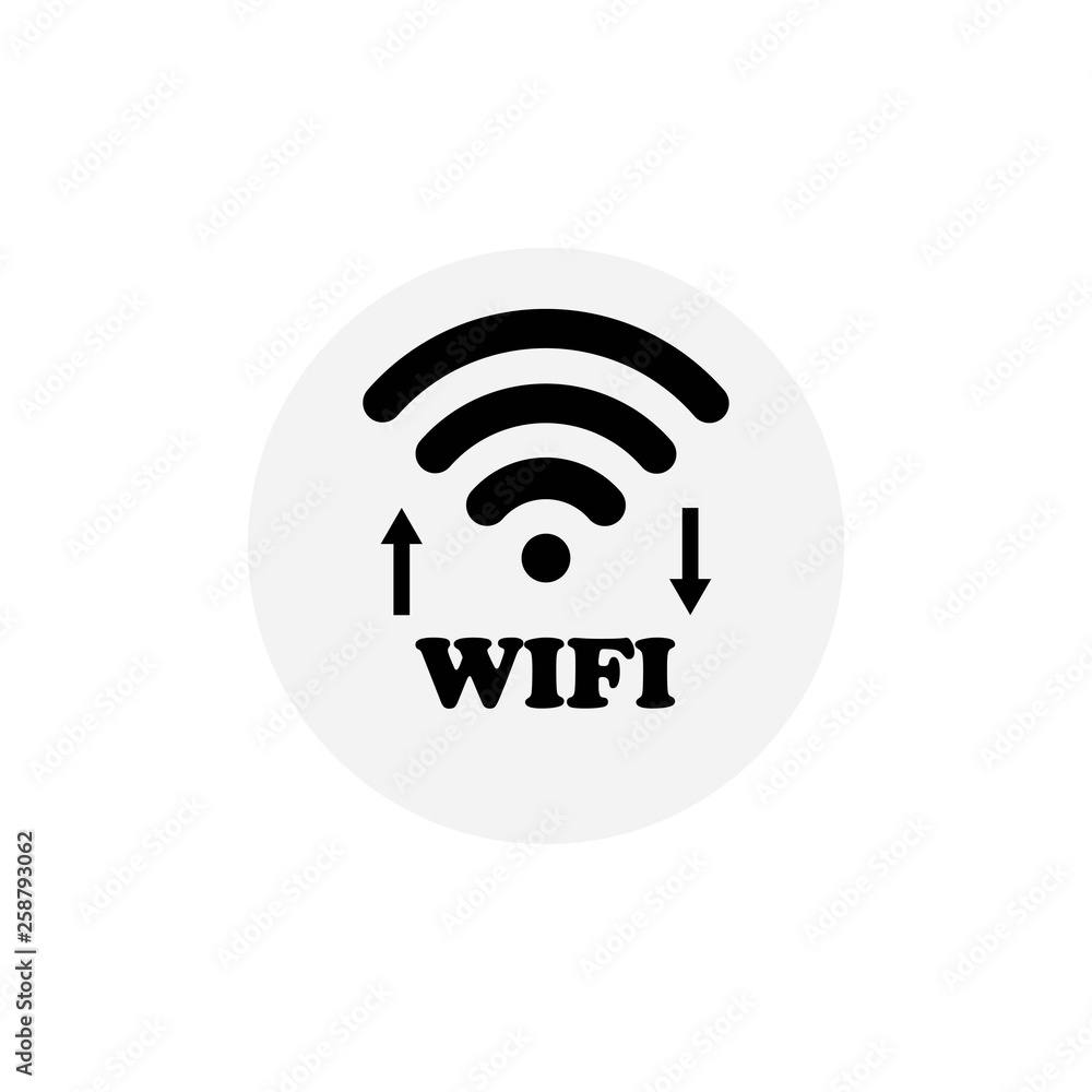 Wifi sign Wifi word, two connection arrows. Stock Vector | Adobe Stock