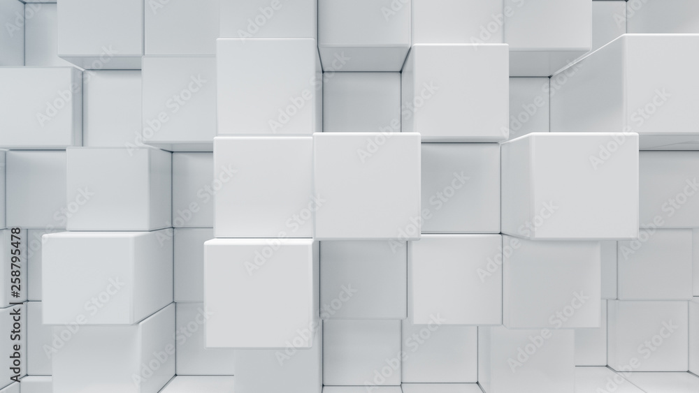 White geometric cube, cubical, boxes, squares form abstract background ...