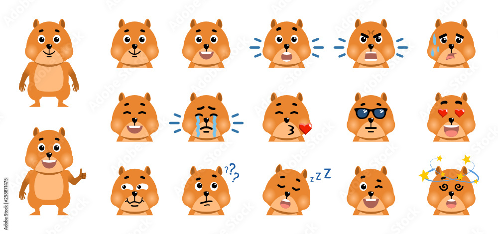 Set of cartoon hamster emoticons. Funny hamster avatars showing various ...