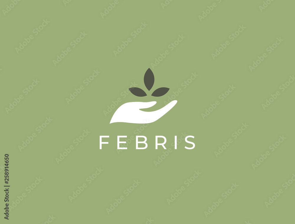 Hand with plant logo. Growth concept. Environment friendly symbol. Eco ...