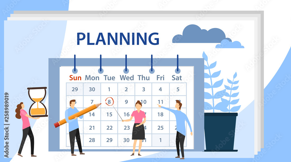 Planning schedule concept banner with characters. Planning and work ...