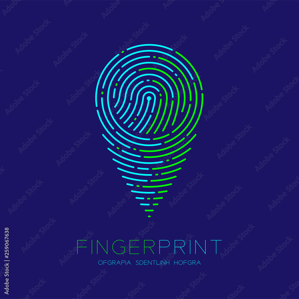 GPS navigator icon shape Fingerprint scan pattern logo dash line ...