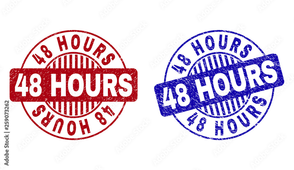 Grunge 48 HOURS round stamp seals isolated on a white background. Round ...