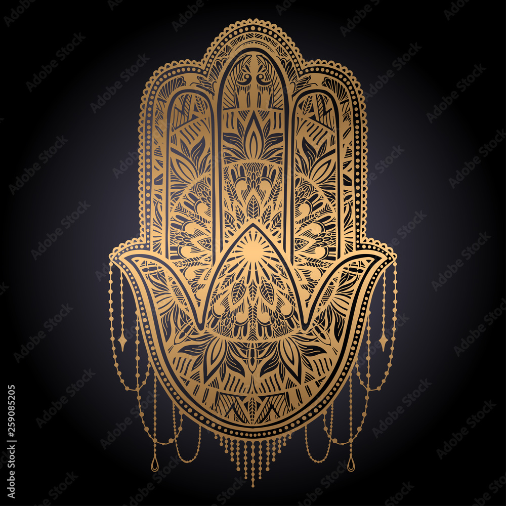 Hamsa talisman religion Asian. Gold gradient color graphic in black ...