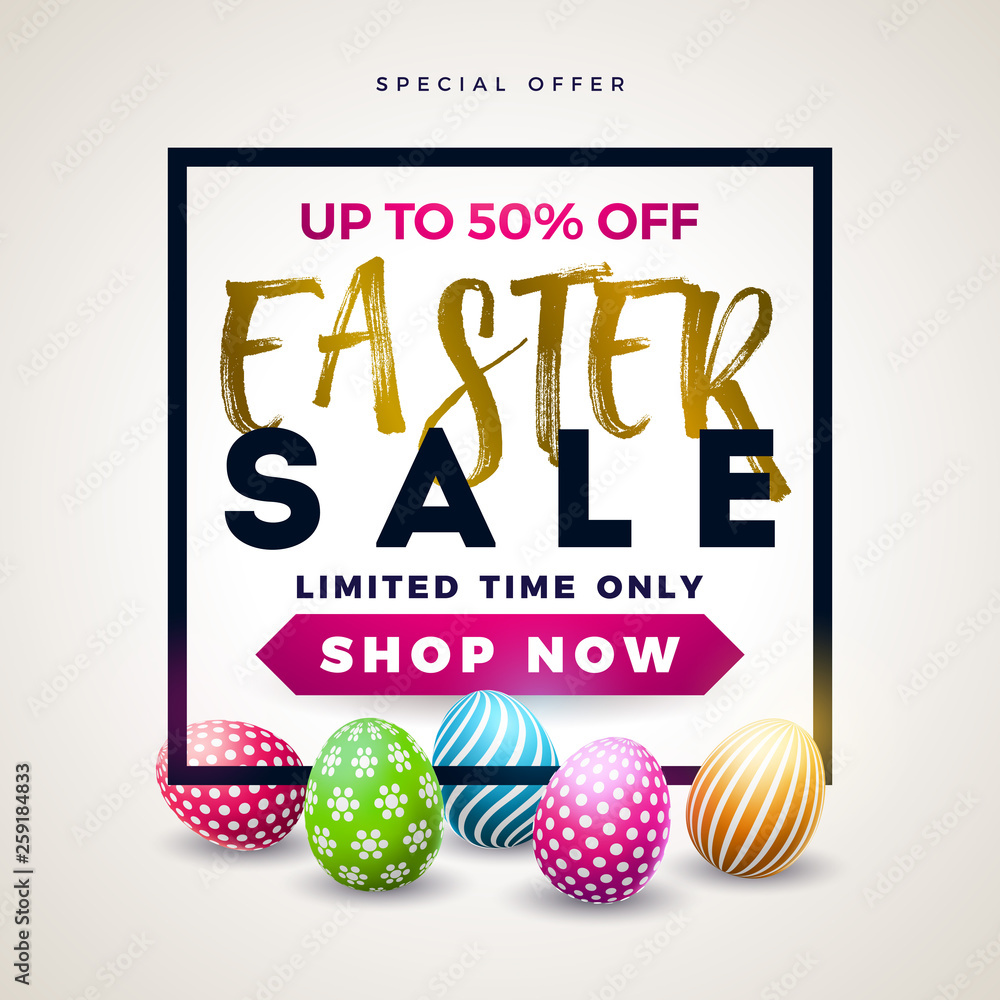 Easter Sale Illustration with Color Painted Egg on White Background ...