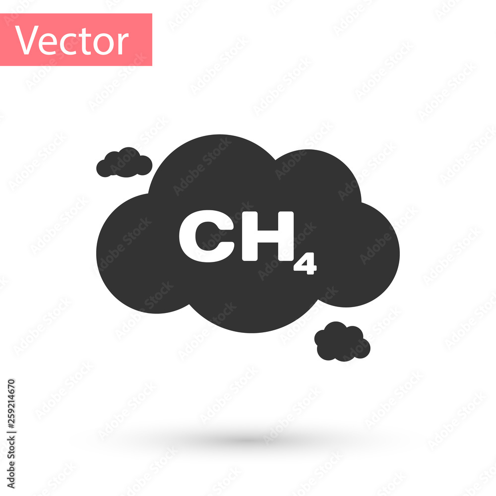 Grey Methane emissions reduction icon isolated on white background. CH4 ... Grey Methane emissions reduction icon isolated on white background. CH4 ...