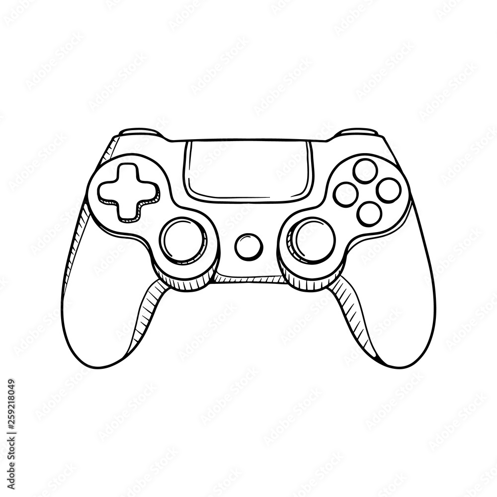Gaming controller illustration. Retro Gaming controller line drawing ...