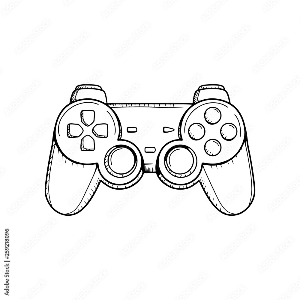 Gaming controller illustration. Retro Gaming controller line drawing ...