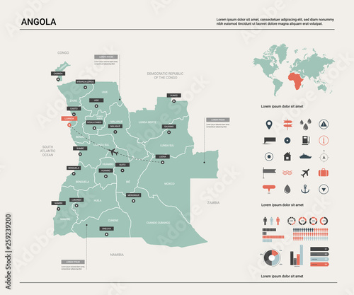 Vector map of Angola . High detailed country map with division, cities ...