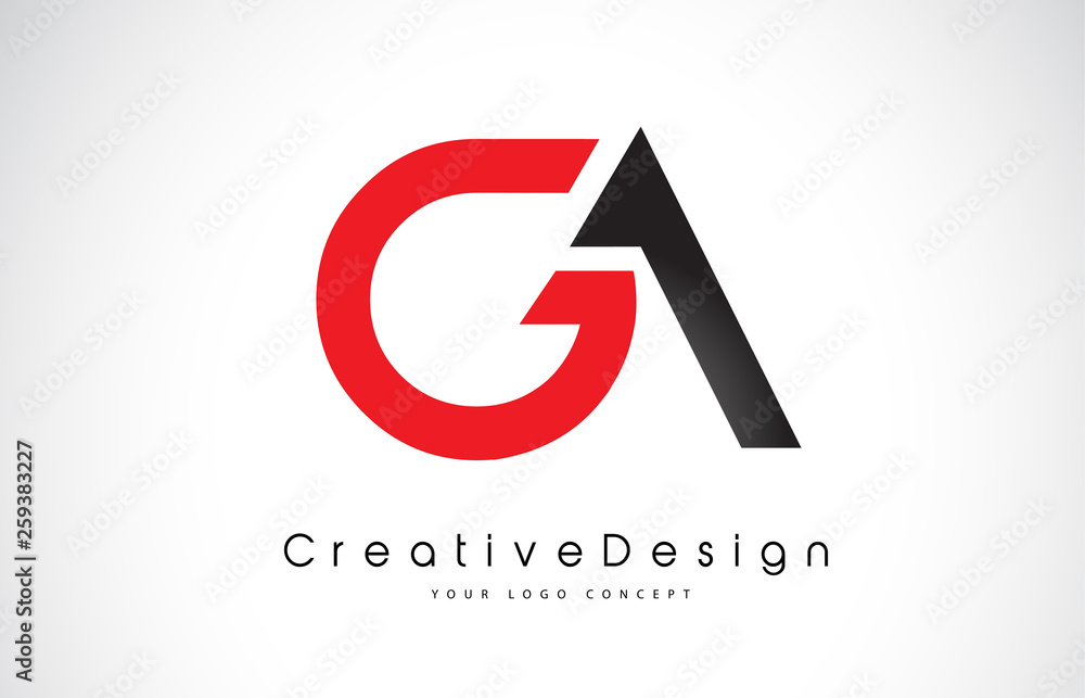 Red and Black GA G A Letter Logo Design. Creative Icon Modern Letters ...