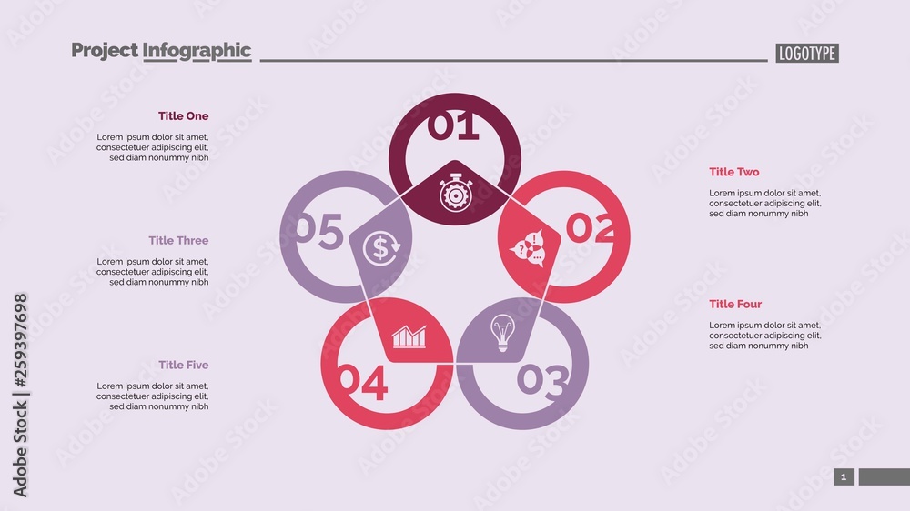 Pentagon Chart Slide Template Stock Vector | Adobe Stock