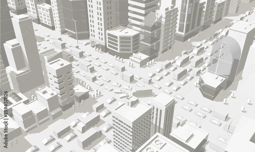 3d city buildings background street In light gray tones. Road ...