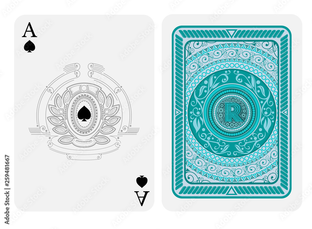 Ace of spades face with spades inside of shield and abstract wreath and ...