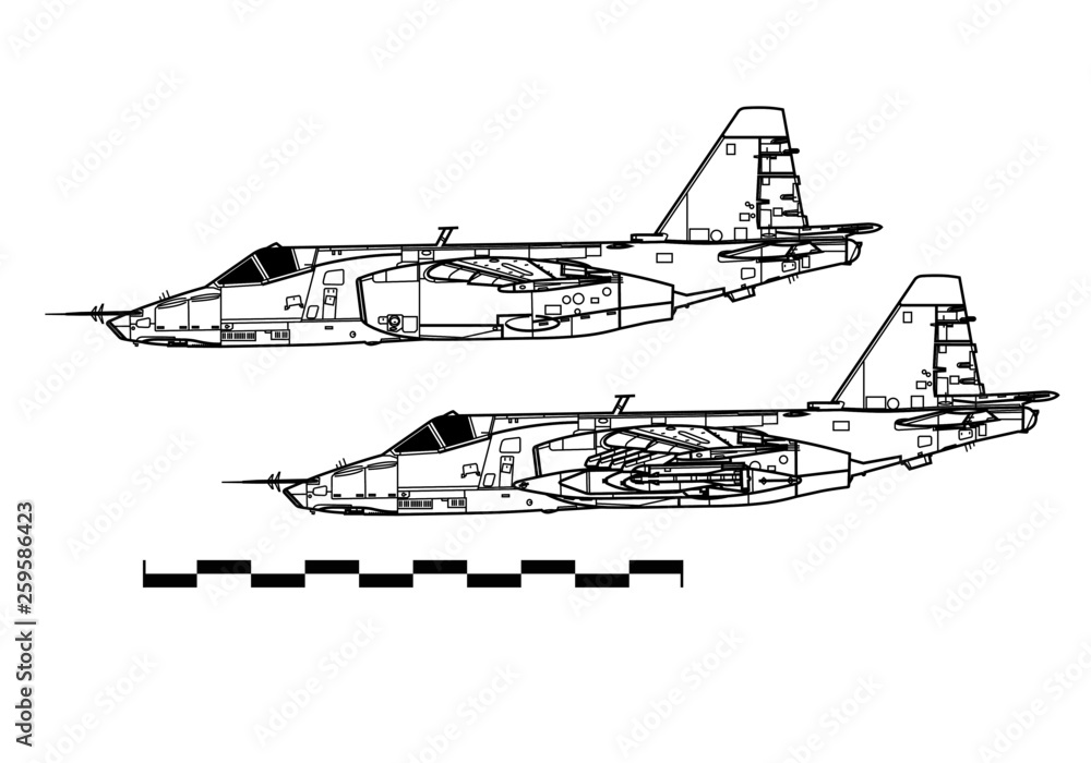 Sukhoi Su-25 Frogfoot. Outline drawing Stock Vector | Adobe Stock
