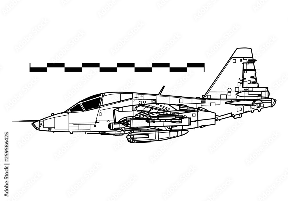 Sukhoi Su-25 Frogfoot. Outline drawing Stock Vector | Adobe Stock