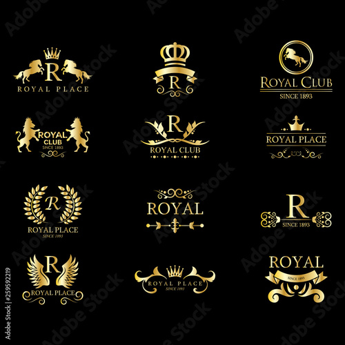 Royal Luxury Classic Logo Set - Isolated On Black Background. Vector ...