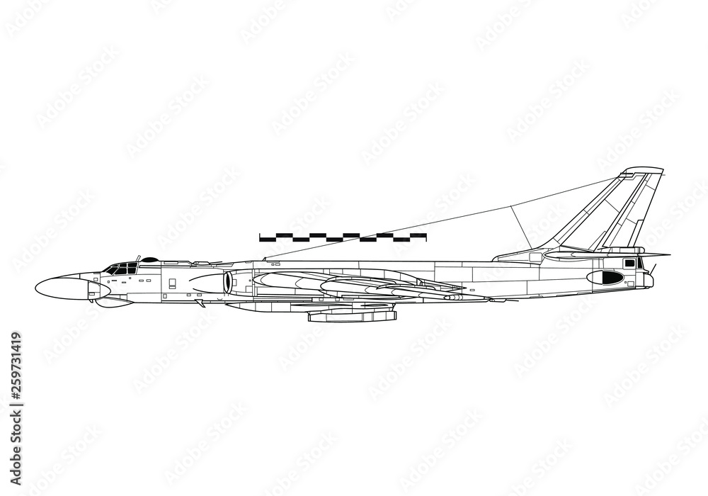 Tupolev Tu-16 Badger. Outline drawing Stock Vector | Adobe Stock