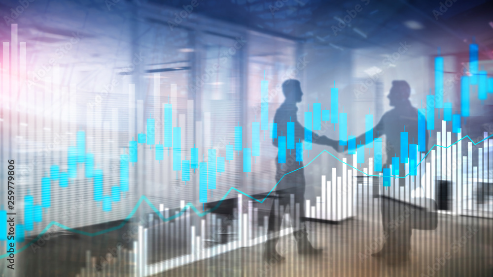 Stock trading candlestick chart and diagrams on blurred office center ...